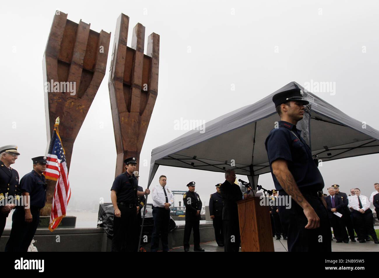 Two tridents from the World Trade Center are seen during a Sept ...