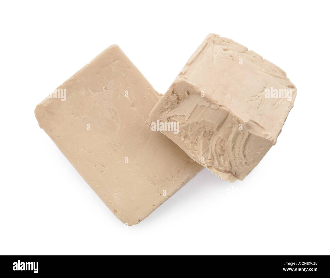 Blocks of compressed yeast on white background, top view Stock Photo ...
