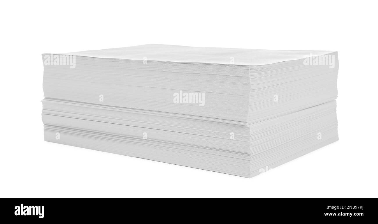 Stack of blank paper sheets isolated on white Stock Photo - Alamy