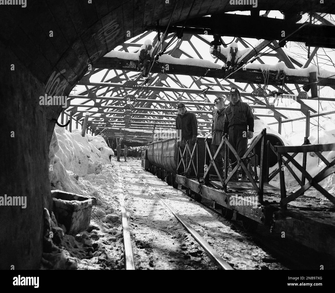 Miners returning to the surface after their day’s work at a Hokkaido ...