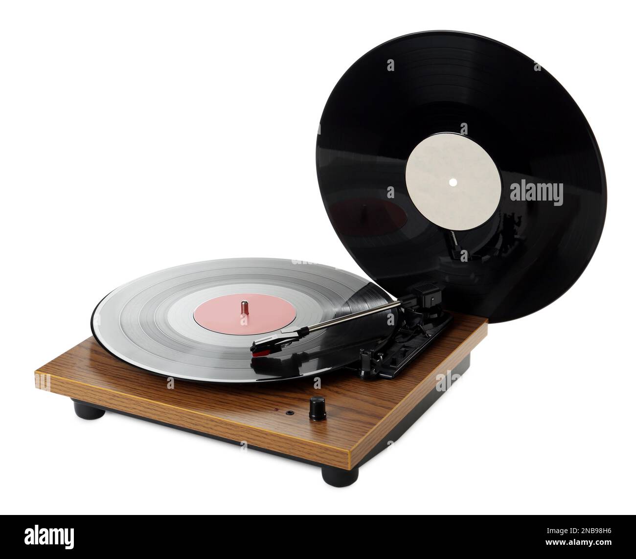 Modern turntable with vinyl records on white background Stock Photo - Alamy