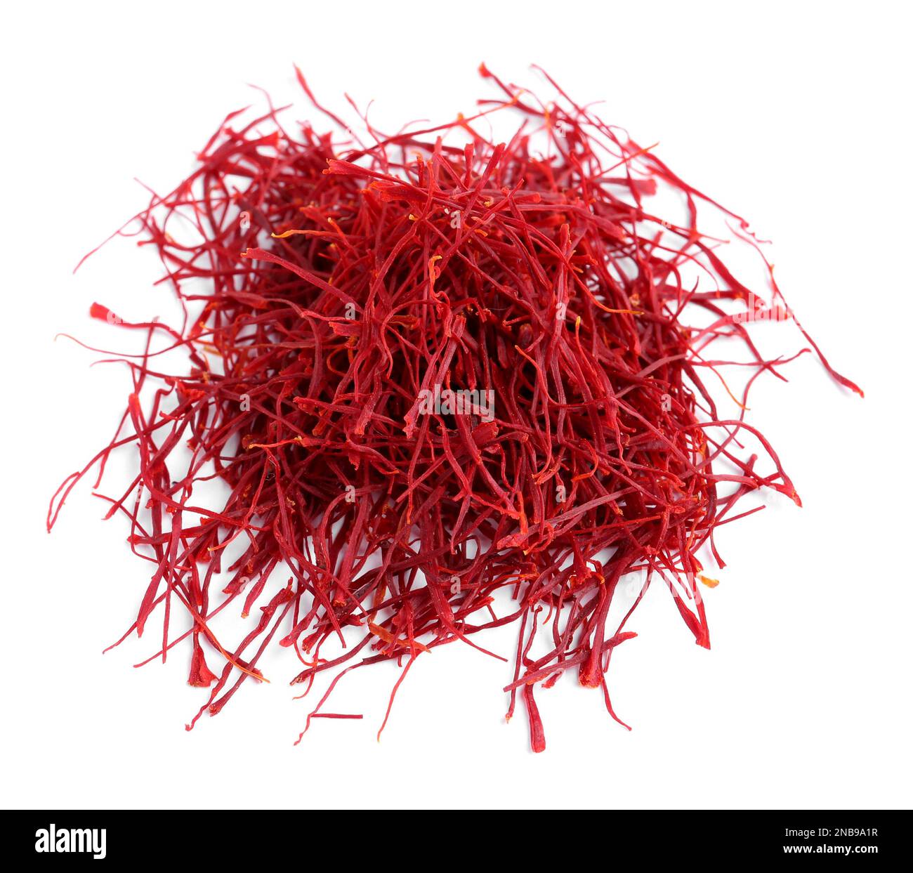 Pile of dried saffron isolated on white, top view Stock Photo - Alamy