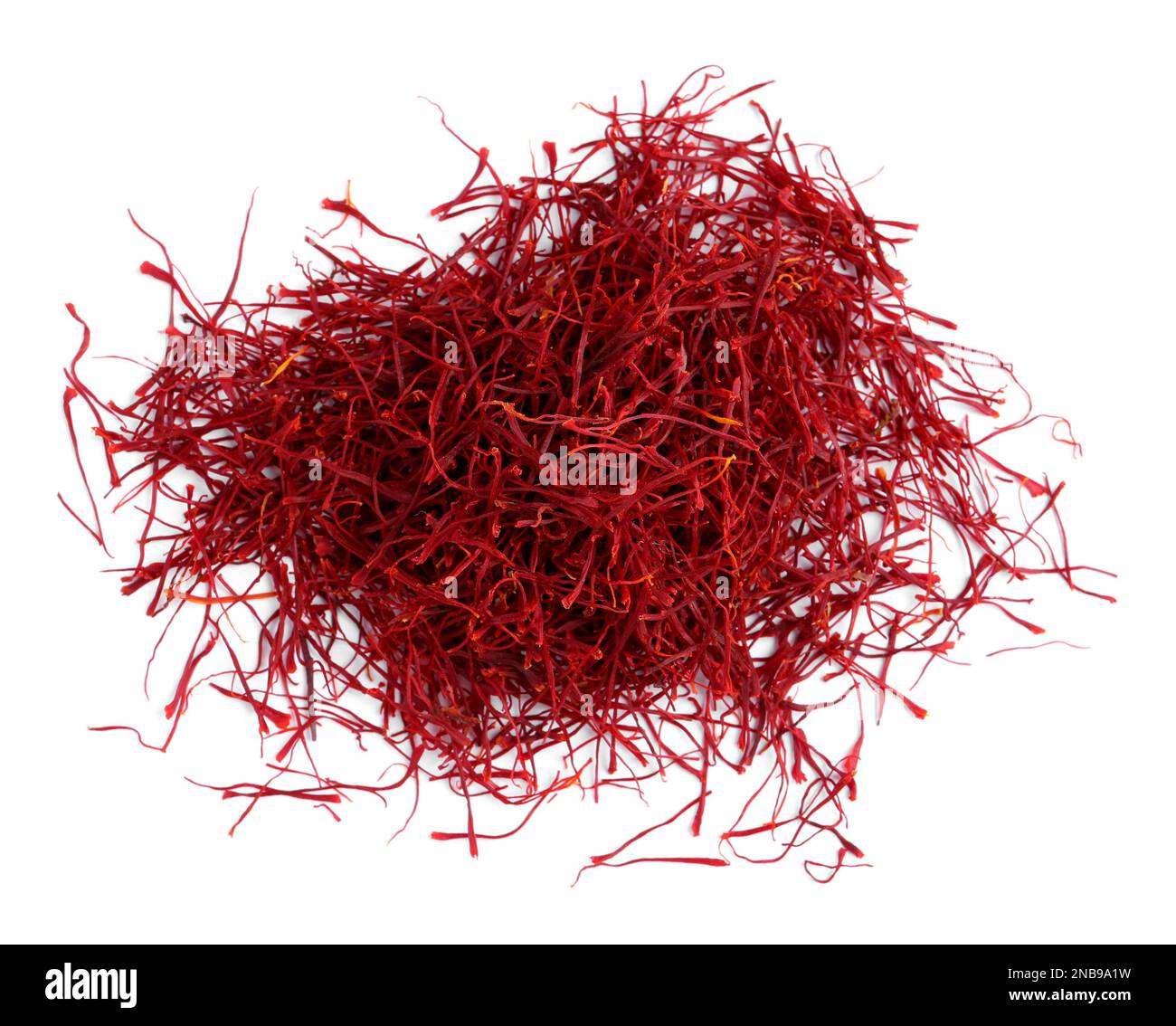 Pile of dried saffron isolated on white, top view Stock Photo - Alamy