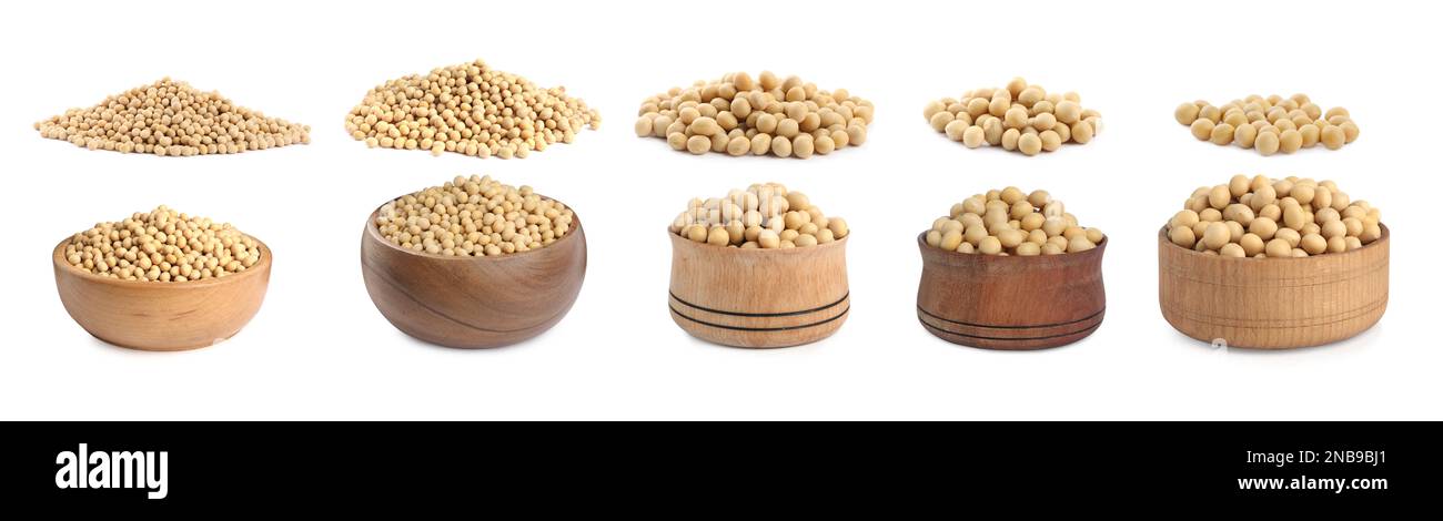 Set with soya beans on white background. Banner design Stock Photo - Alamy