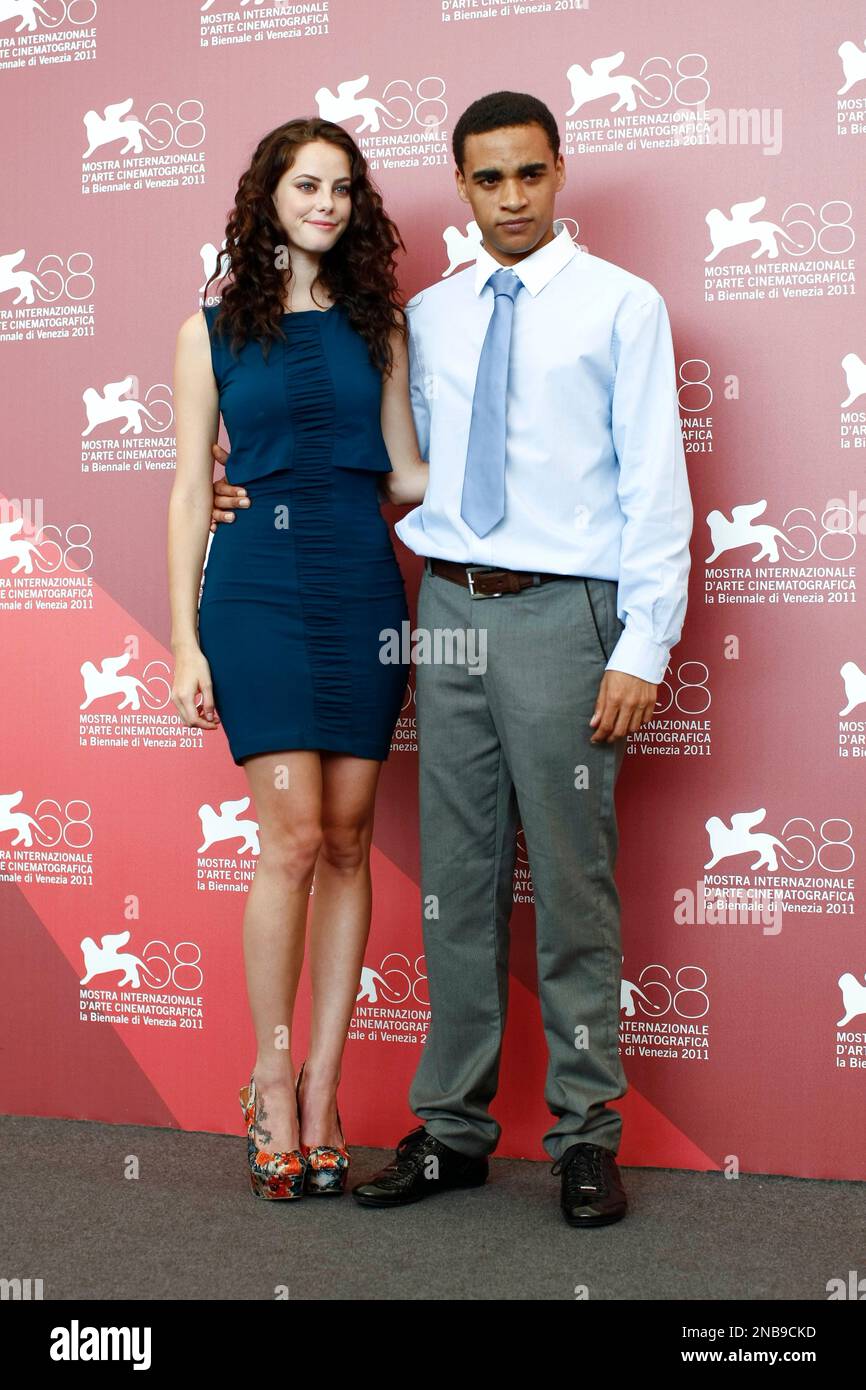 From left, actress Kaya Scodelario and actor James Howson pose during ...