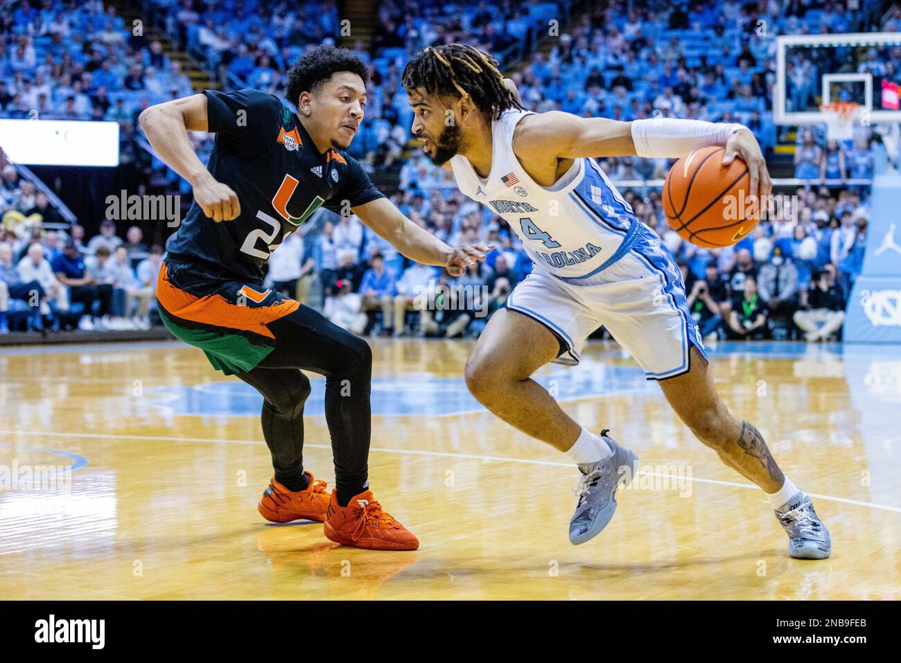 February 13, 2023: Miami (Fl) Hurricanes guard Nijel Pack (24) guards ...