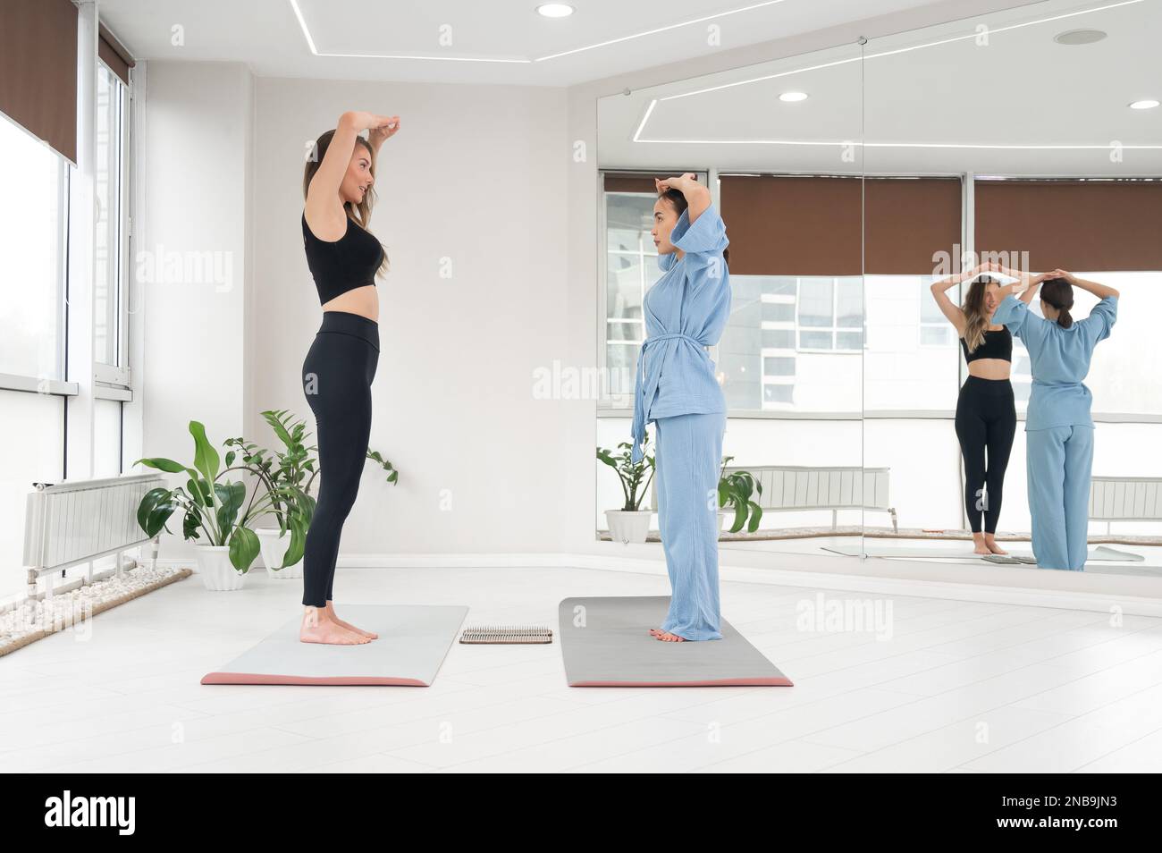 Caucasian and Asian women getting ready to stand on sadhu boards Stock ...