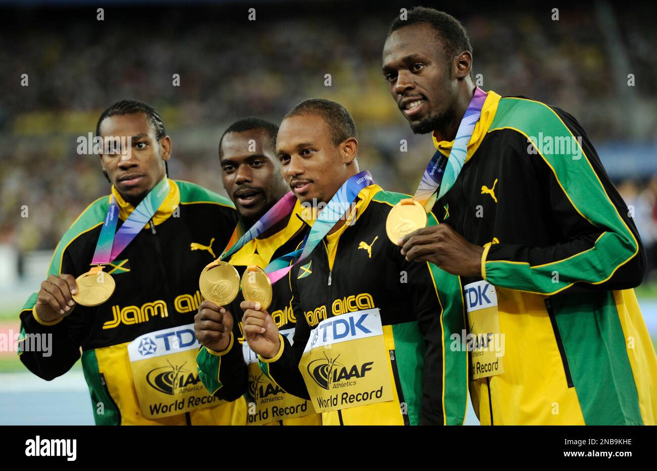 From right, Jamaica's Usain Bolt, Michael Frater, Nesta Carter and ...