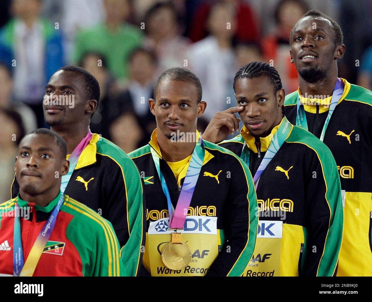 From right, Jamaica's Usain Bolt, Yohan Blake, Michael Frater and Nesta ...