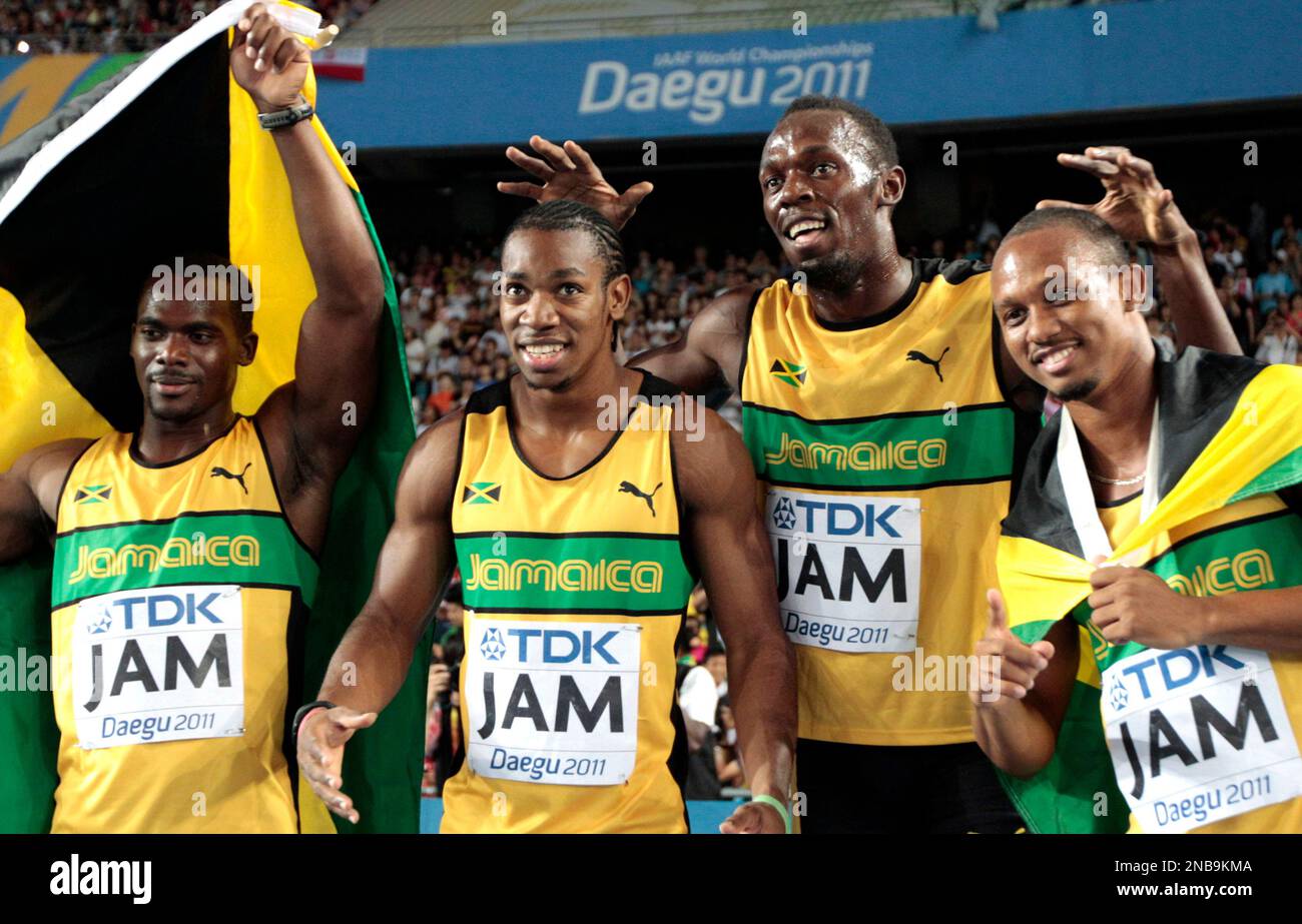 From left, Jamaica's Nesta Carter, Yohan Blake, Usain Bolt, and Michael ...