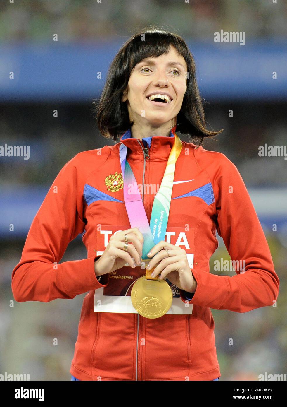 Russia's Mariya Savinova poses with her gold medal for the Women's 800m ...