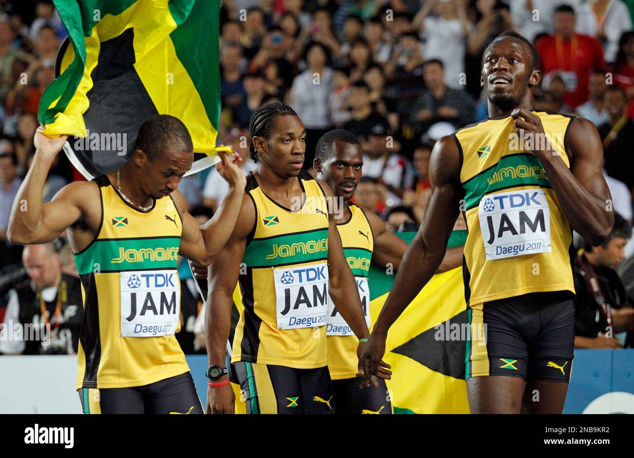 From left, Jamaica's Michael Frater, Yohan Blake, Nesta Carter, and ...