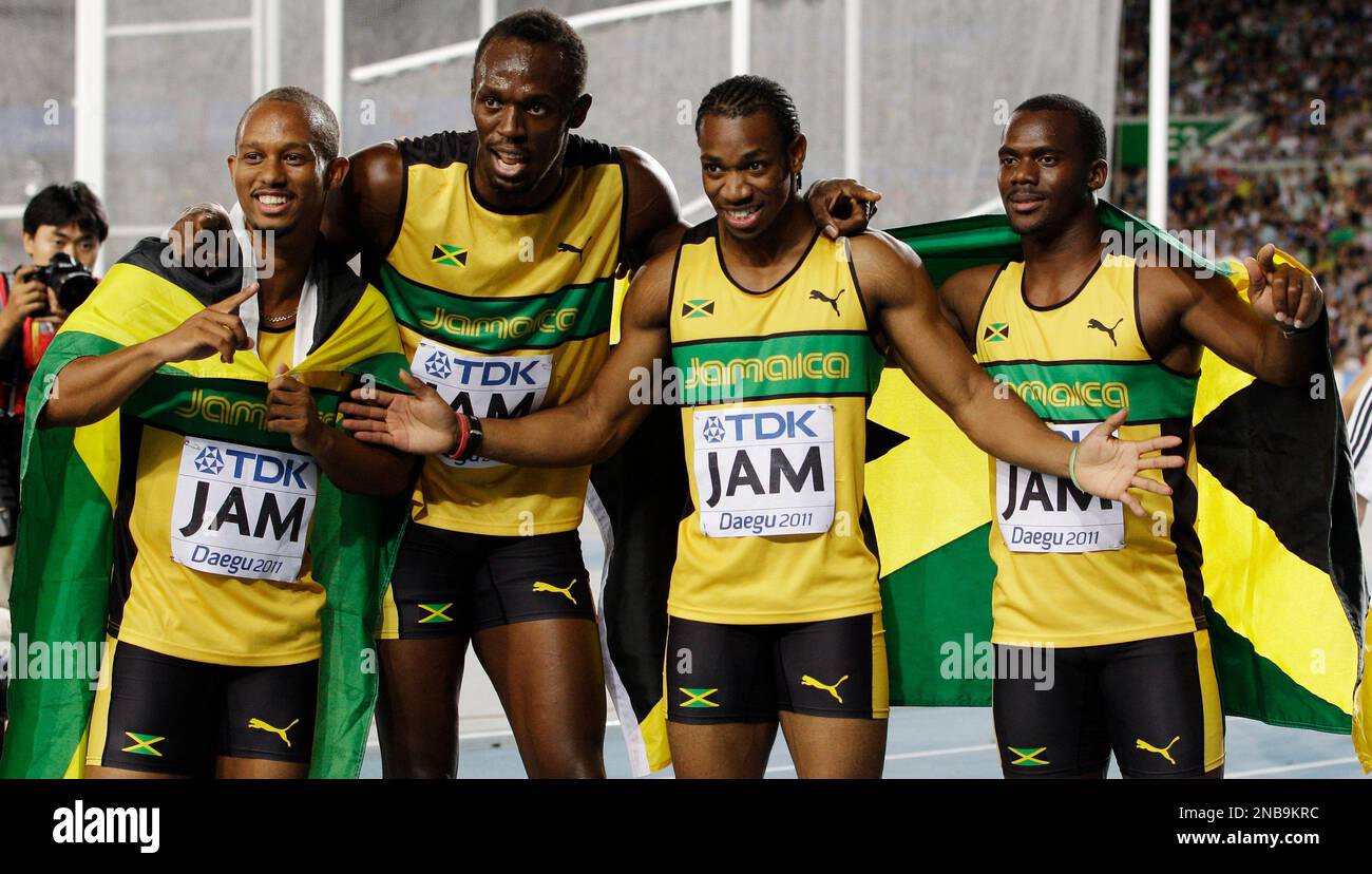From left, Jamaica's Michael Frater, Usain Bolt, Yohan Blake, and Nesta ...