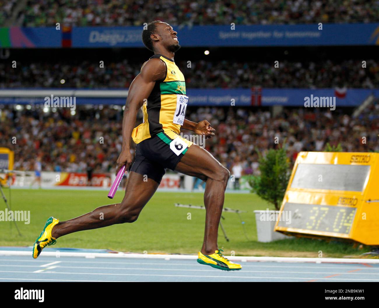 Jamaica's Usain Bolt crosses the finish line, winning the gold in the ...