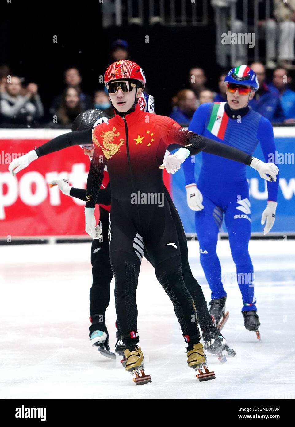 Xiaojun Lin (CHN) gold medallist 500m men during ISU World Cup finale Shorttrack on February 12 ...
