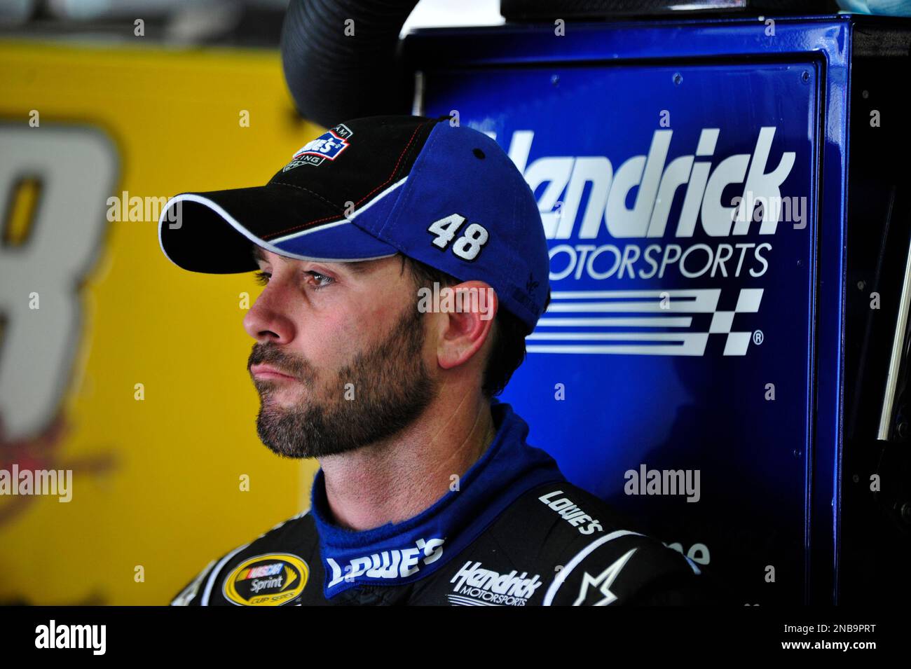 NASCAR driver Jimmy Johnson waits to enter his car during Sprint Cup ...