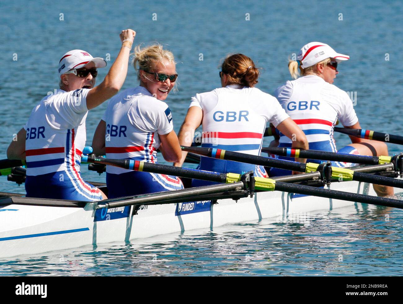 Team of Great Britain reacts in the finish area after winning the Women ...