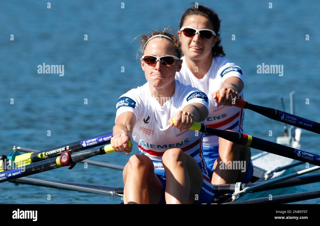 Britain's Sophie Hosking, left, and Hester Goodsell compete in the ...