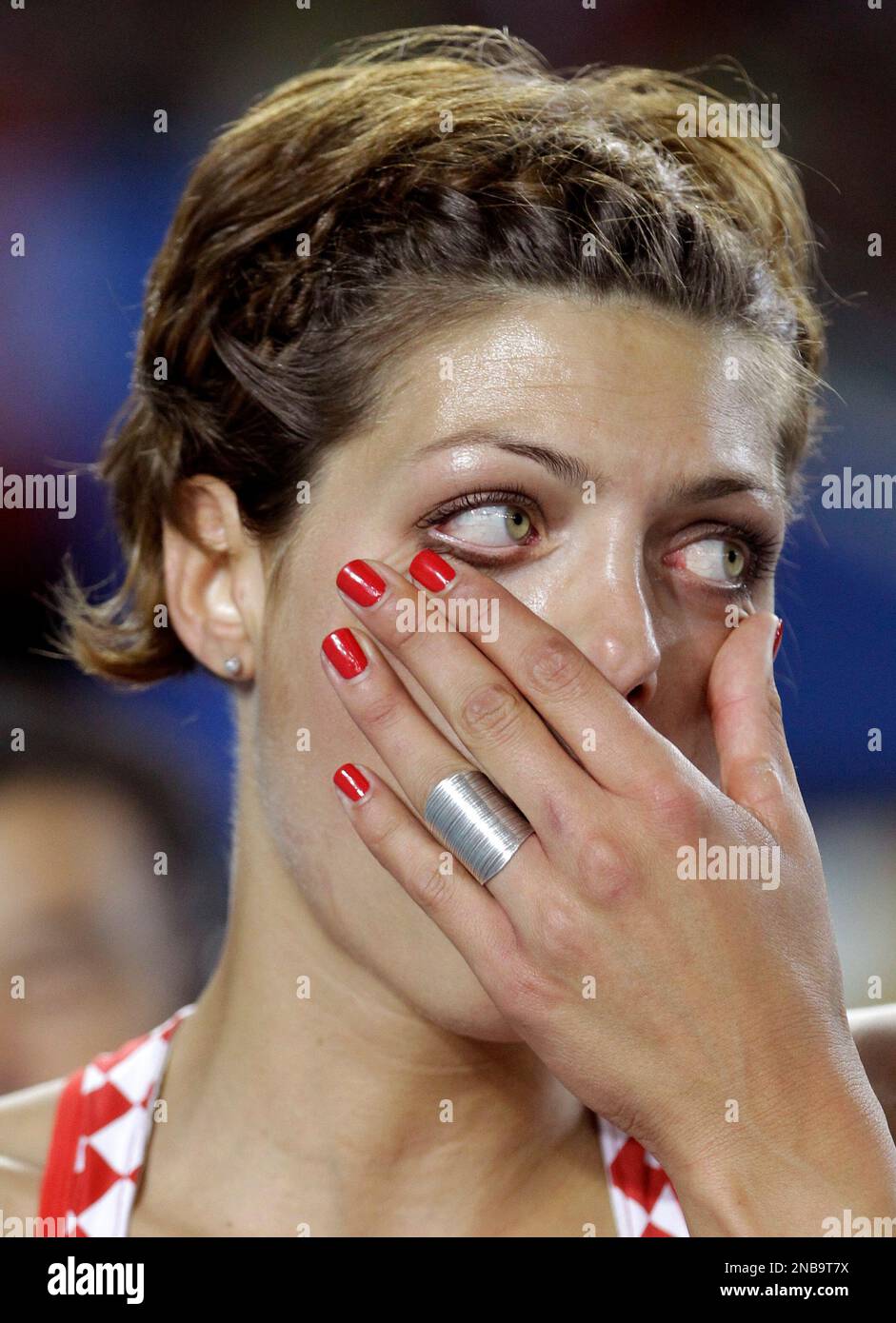 Croatia's Blanka Vlasic cries after taking silver medal in the Women's ...