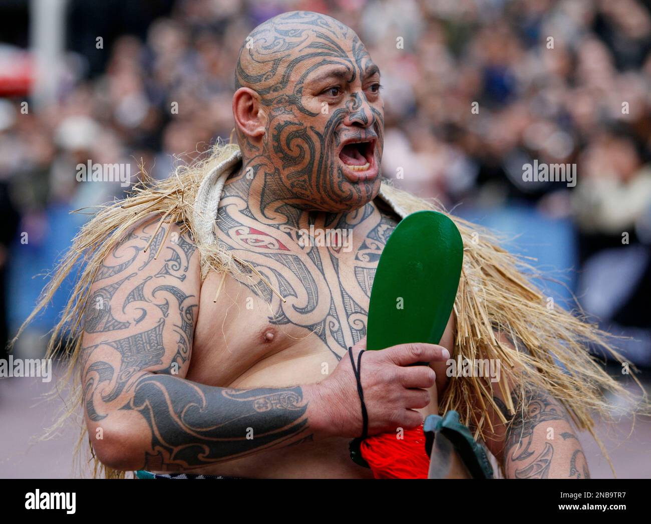 A New Zealand Maori warrior performs a haka to the New Zealand All ...
