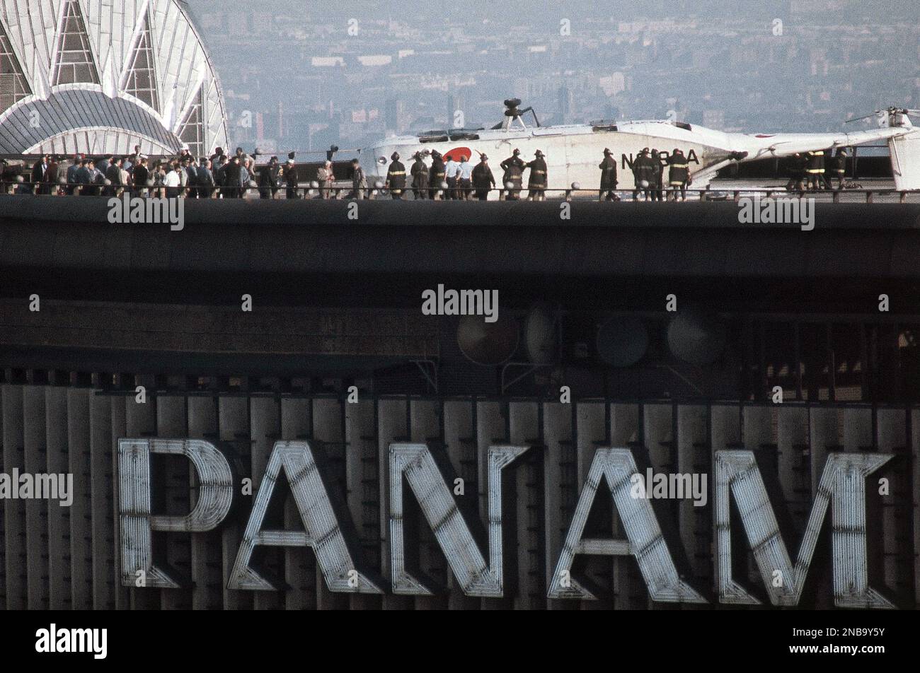 View of New York Airways helicopter crash atop Pan American bldg., 200 ...