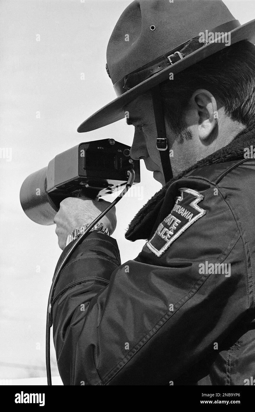 Pennsylvania State Police Trooper A. J. Probst displays the new ...