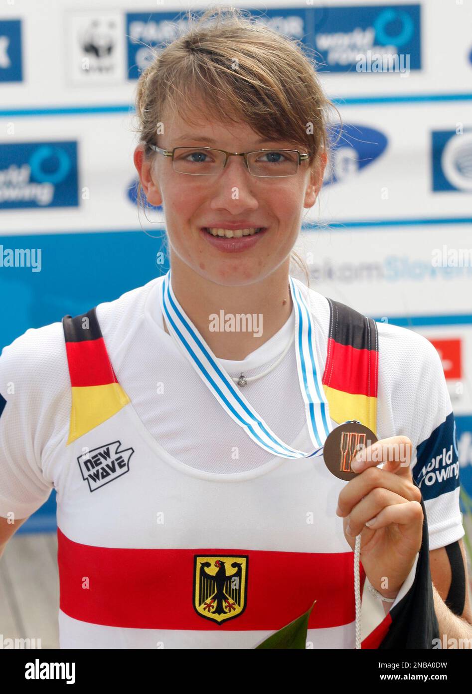 Germany's Lena Mueller, holds her bronze medal after the Women's ...