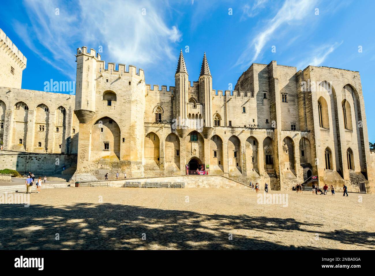 The Pope's Palace or Palais des Papes in the center of Avignon, in the ...