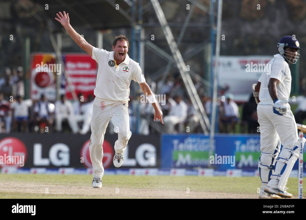 Australia's bowler Ryan Harris unsuccessfully appeals for a leg before ...