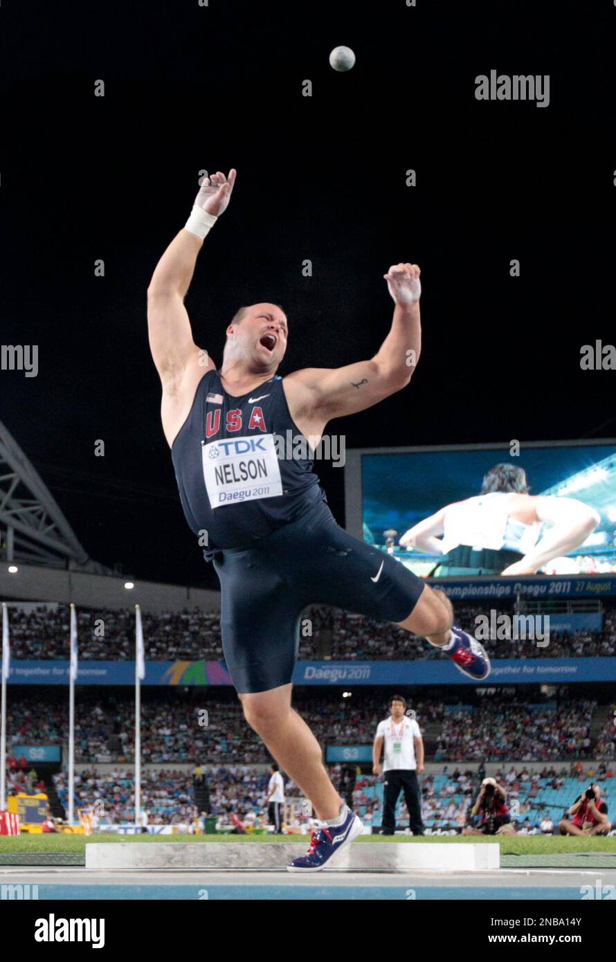 USA's Adam Nelson competes in the Men's Shot Put final at the World ...
