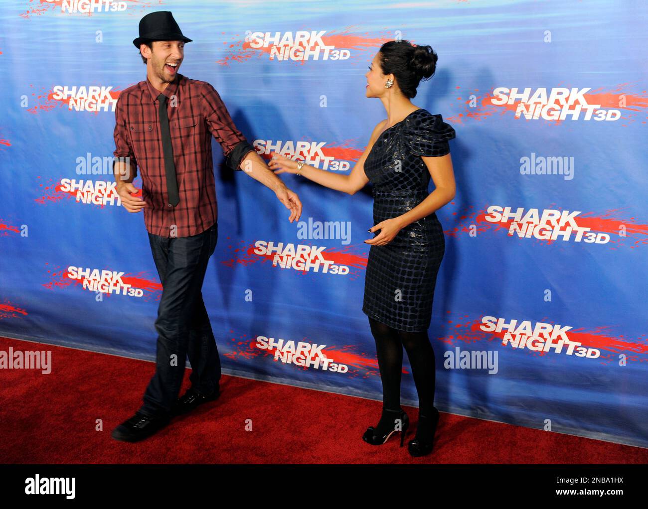 "Shark Night 3D" cast members Joel David Moore, left, and Alyssa Diaz ...