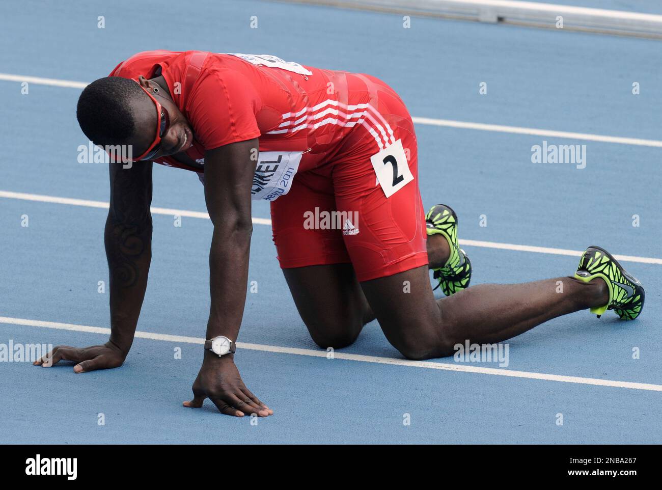 Switzerland's Reto Schenkel reacts after placing third in a Men's 200m ...
