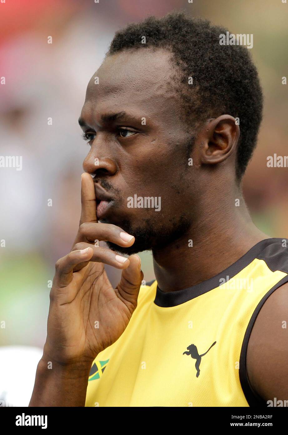 Jamaica's Usain Bolt gestures before a heat of the Men's 200m at the ...