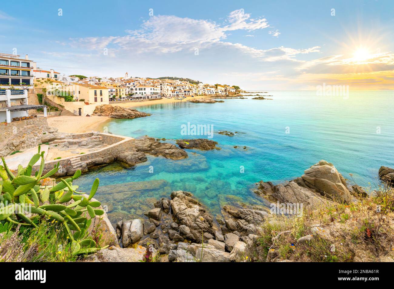 View of the whitewashed Costa Brava village of Calella de Palafrugell ...