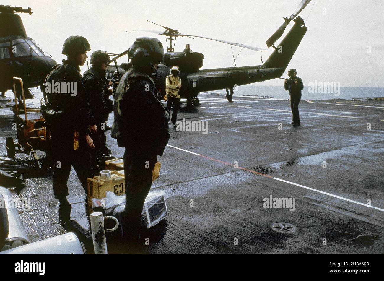 Helicopters aboard the USS Guam in Grenada on Oct. 28, 1983. (AP Photo ...