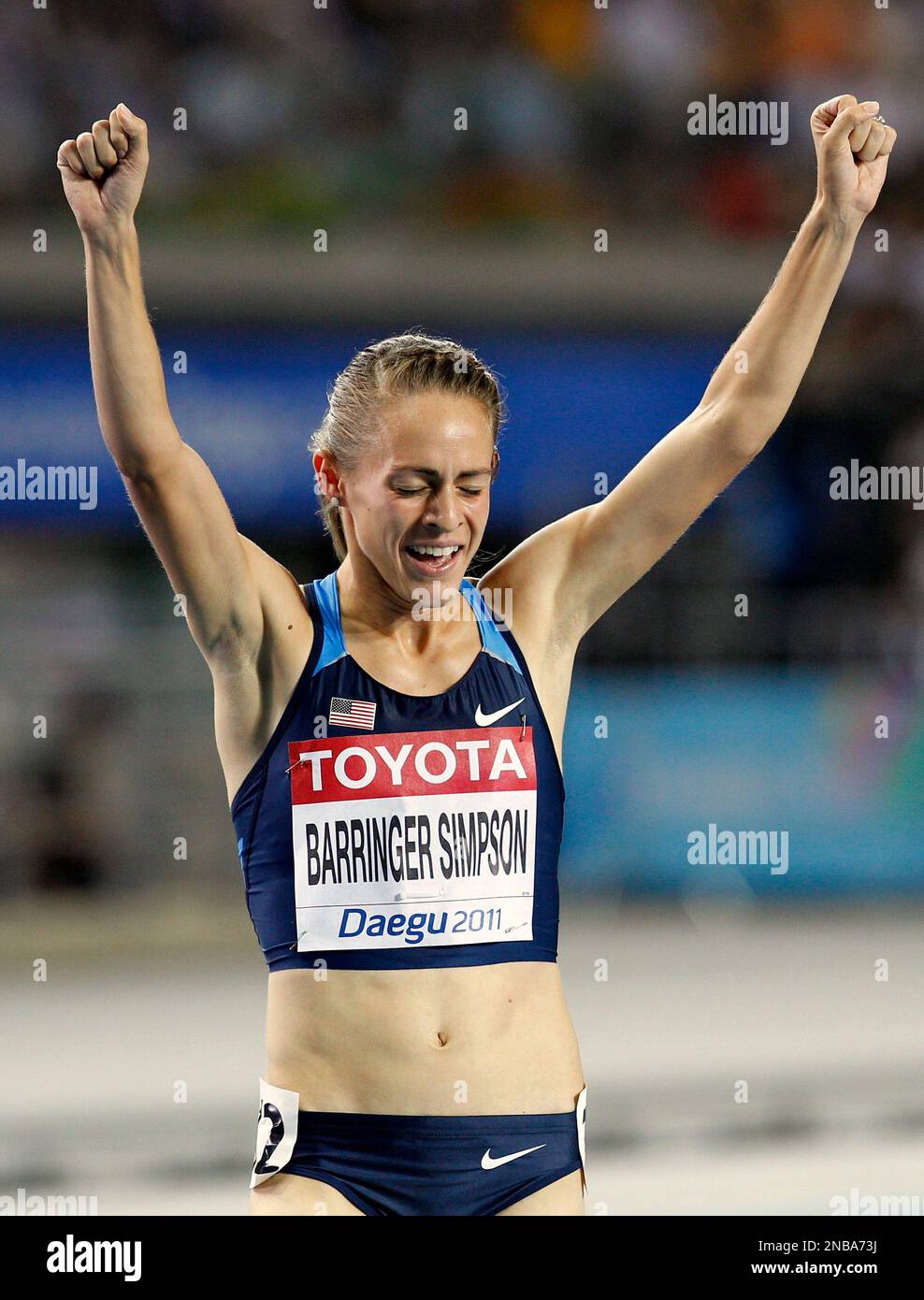 USA's Jennifer Barringer Simpson celebrates winning the Women's 1500m ...