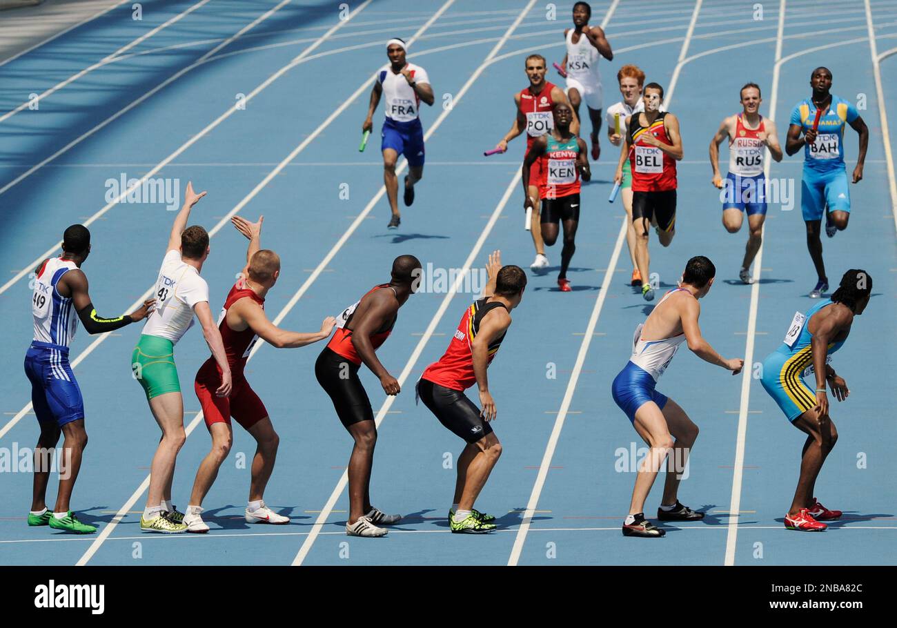 From left, France's Mamoudou Hanne, Australia's Steven Solomon, Poland ...