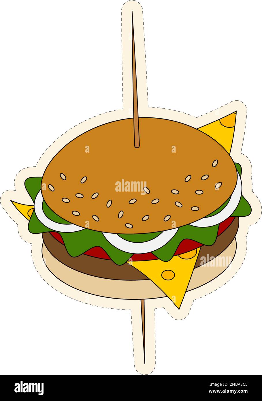 Appetizing Hamburger on a skewer with cheese, onion, tomato and lettuce ...