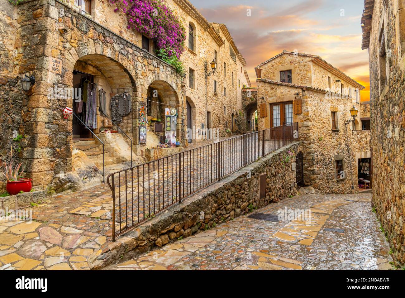 The medieval Spanish village of Pals in the Costa Brava region of ...