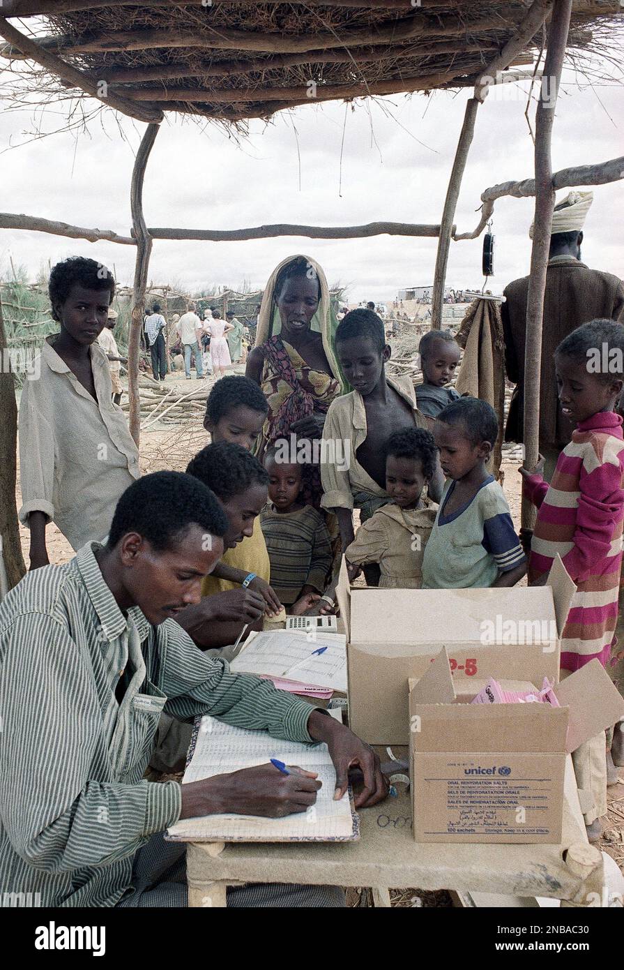 UNICEF officials at the refugee camp in Gode, Ogaden Province, Ethiopia ...