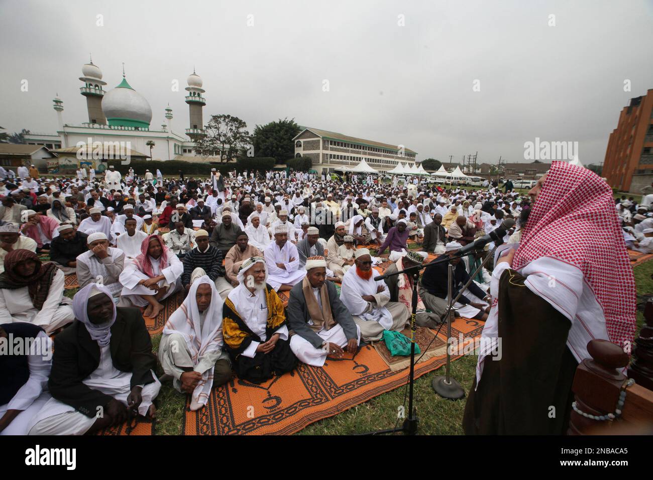 The Imam of the Noor mosque in Nairobi, Kenya, delivers a sermon during ...