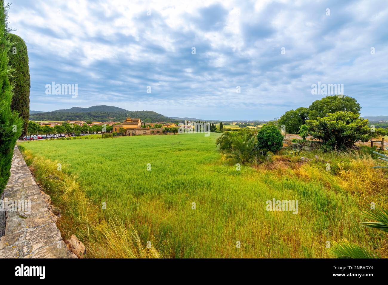 View of a Spanish villa and the Catalonian hills and countryside from ...