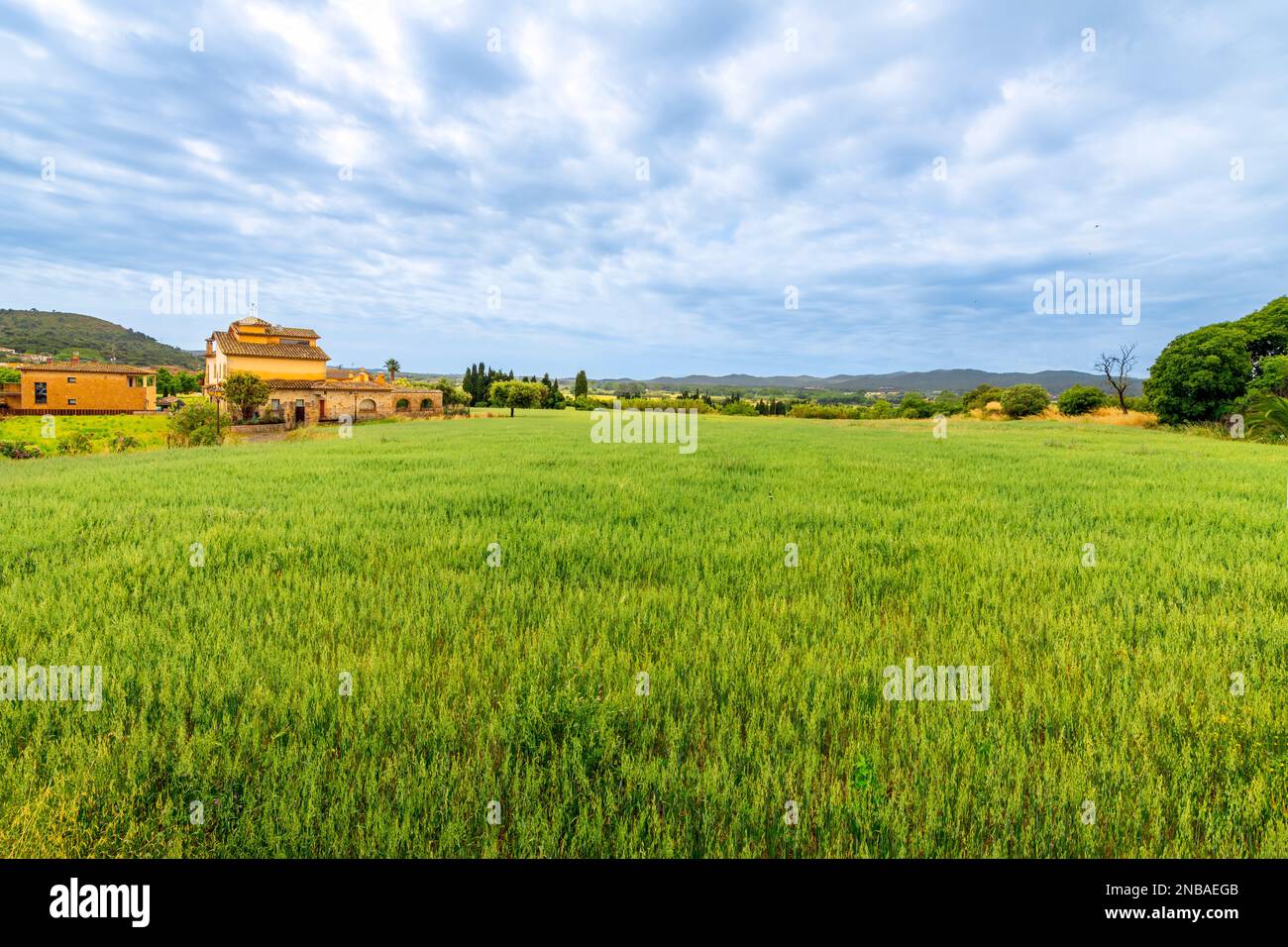 View of a Spanish villa and the Catalonian hills and countryside from ...