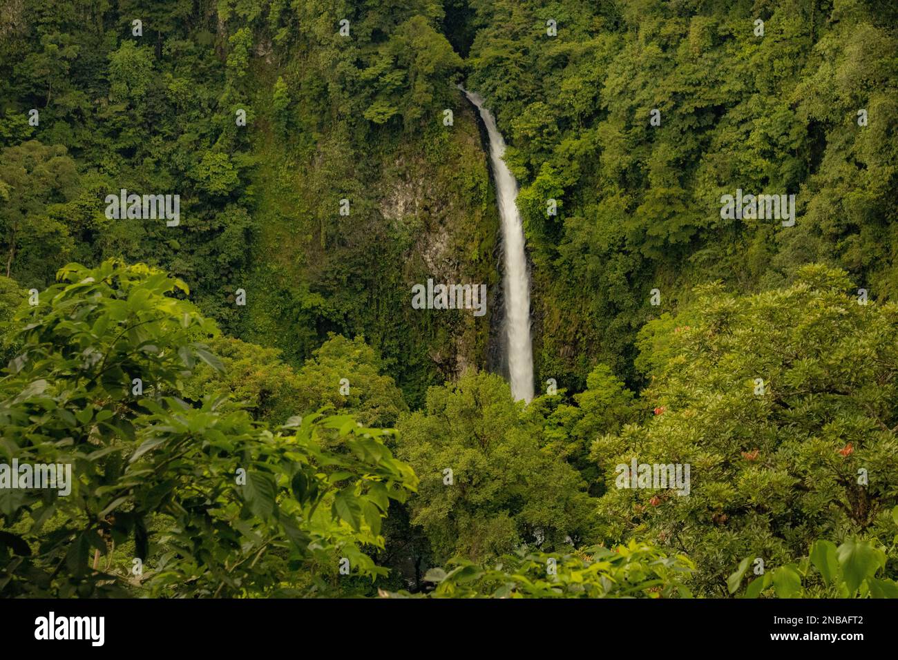 Landscape of the Fortuna waterfall seen from the viewpoint of the park ...