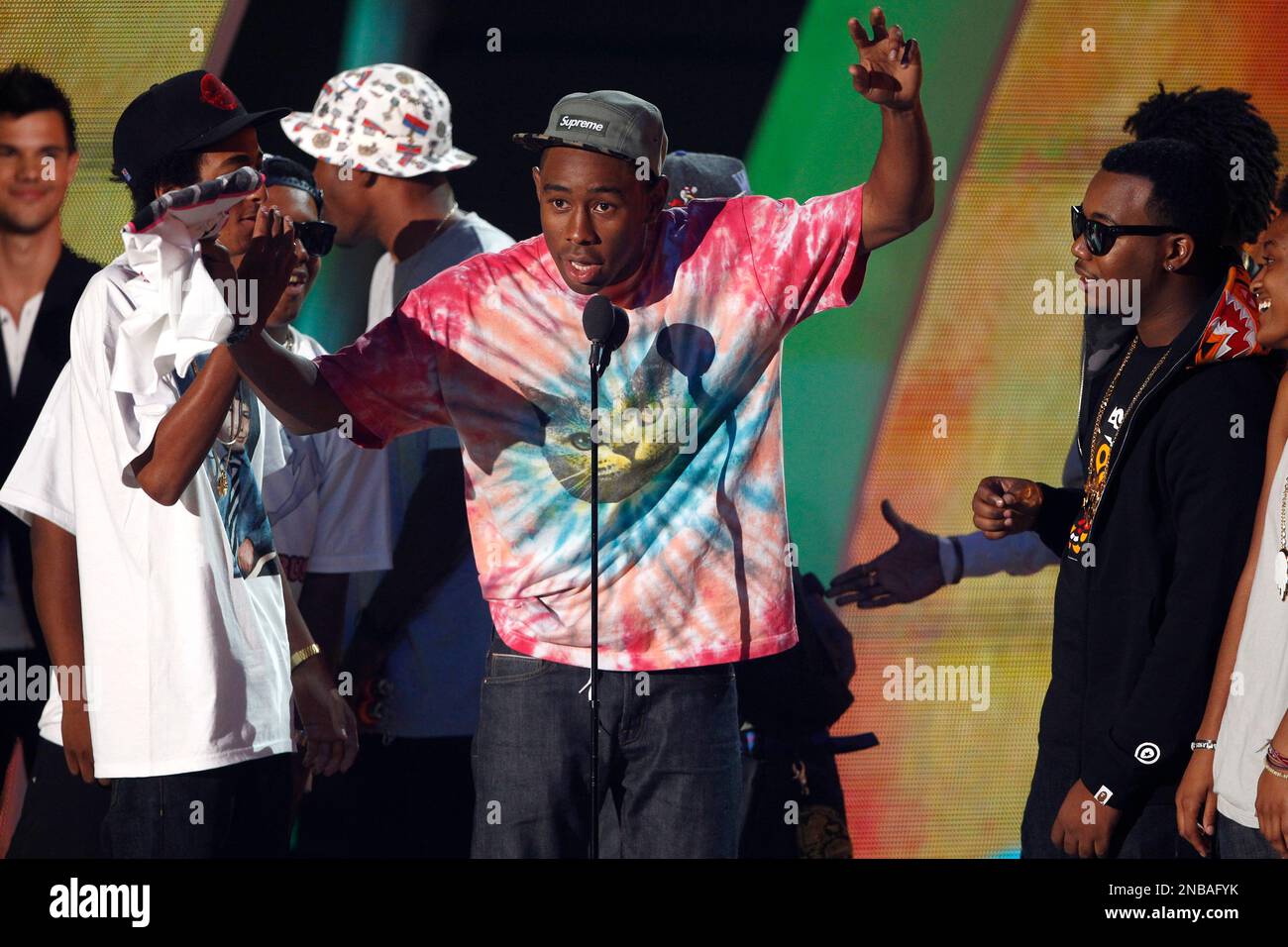 Tyler, The Creator, accepts the award for best new artist at the MTV ...