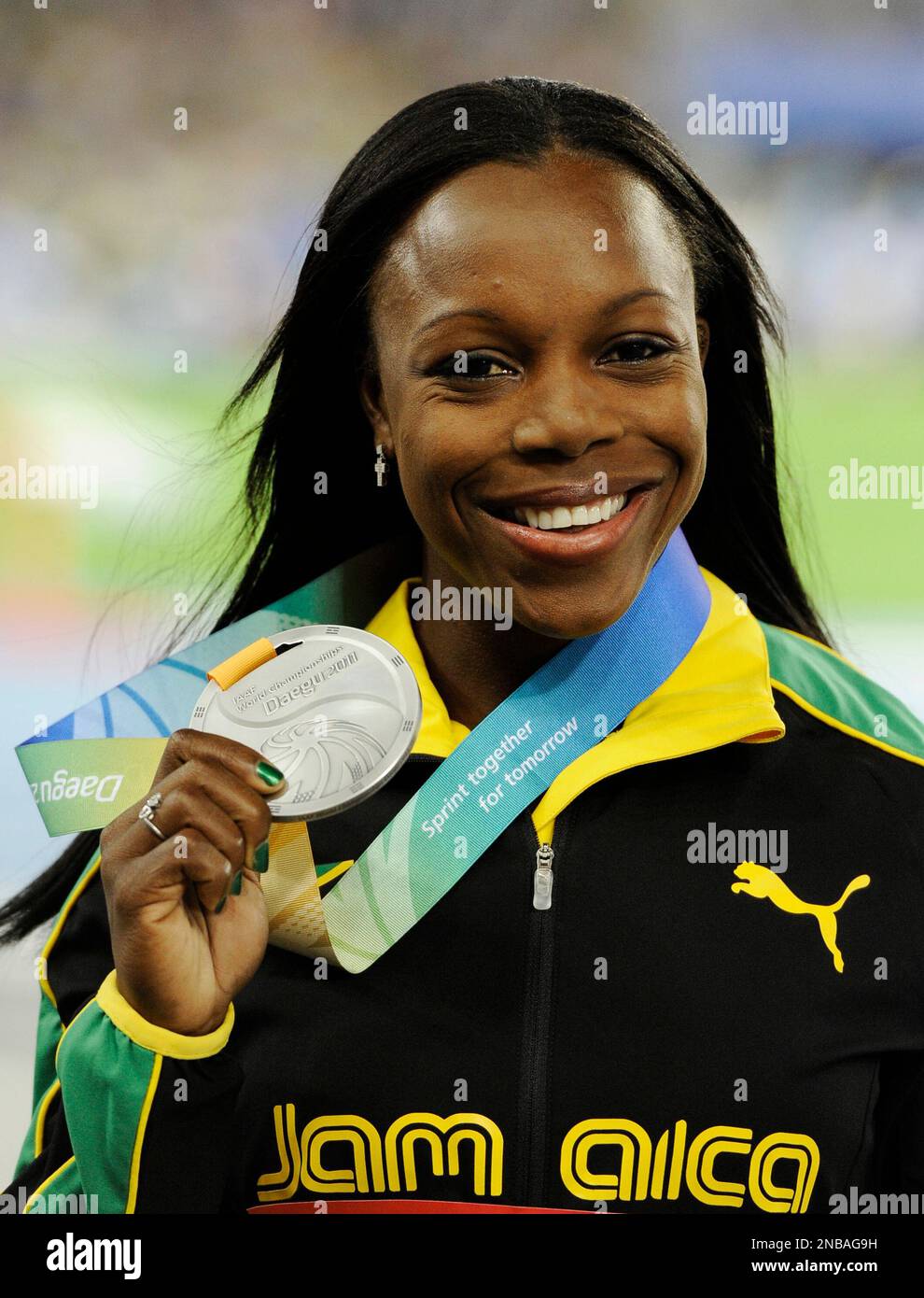 Jamaica's Veronica Campbell-Brown poses with her silver medal during ...