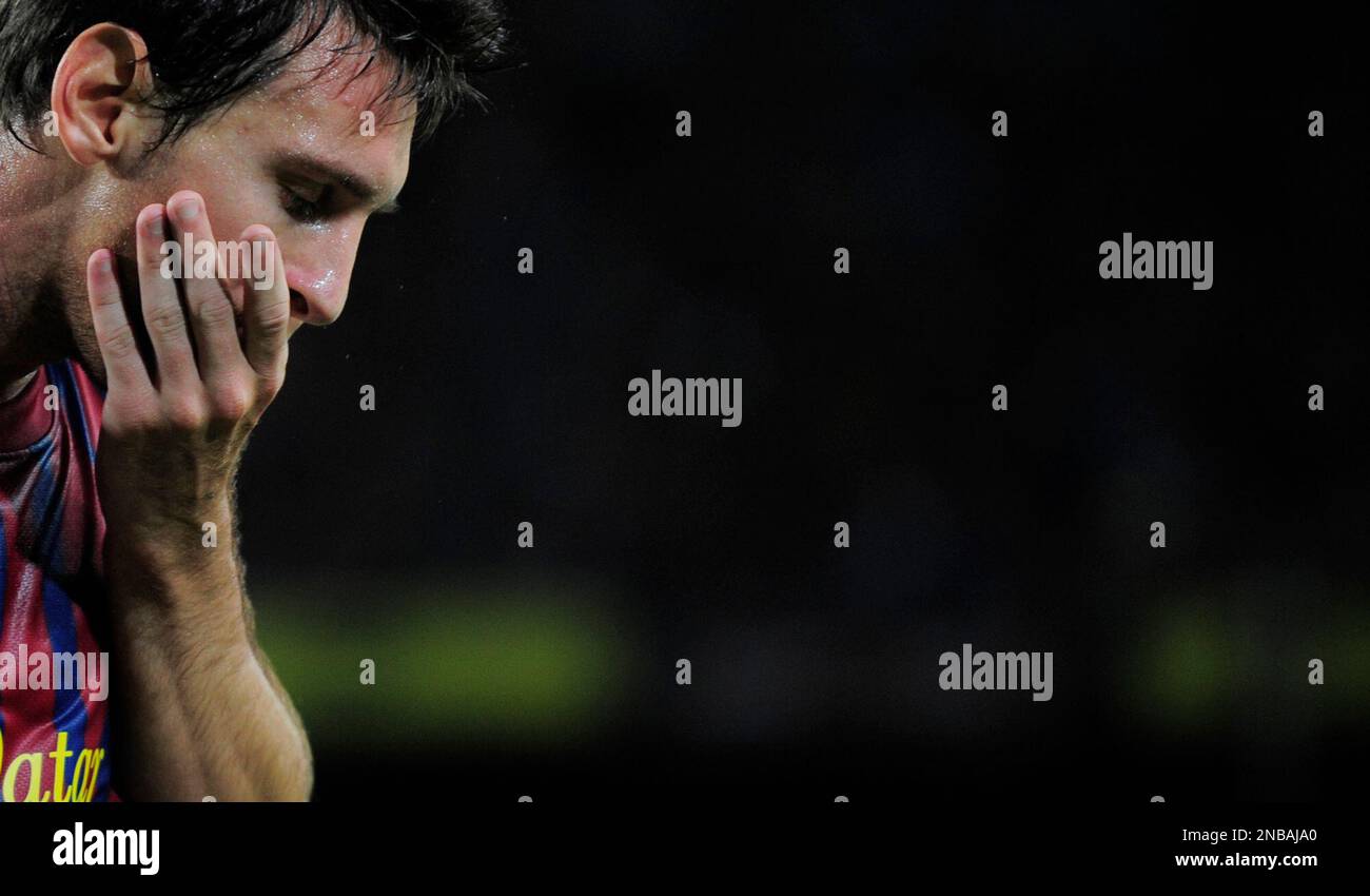 FC Barcelona's Lionel Messi from Argentina, reacts against Villarreal ...