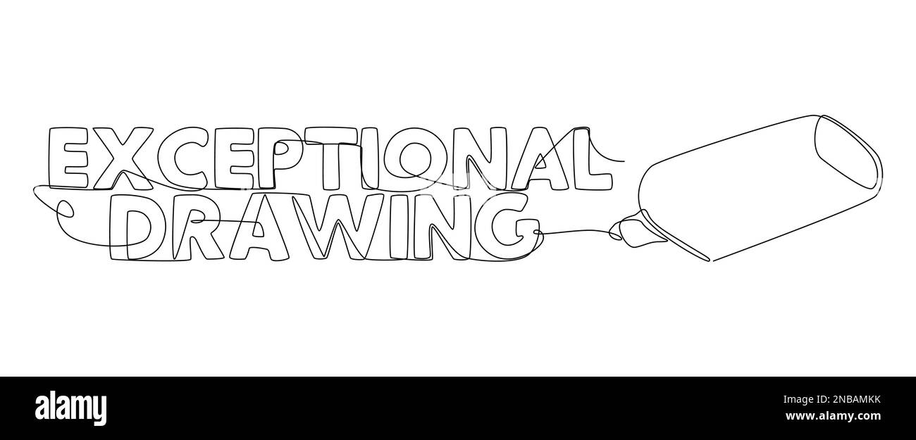 One continuous line of Exceptional Drawing text written with a pencil ...
