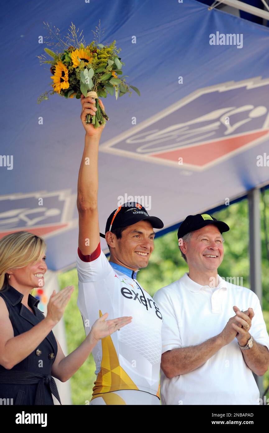 Fred Rodriguez celebrates placing third in the final stage of the USA ...