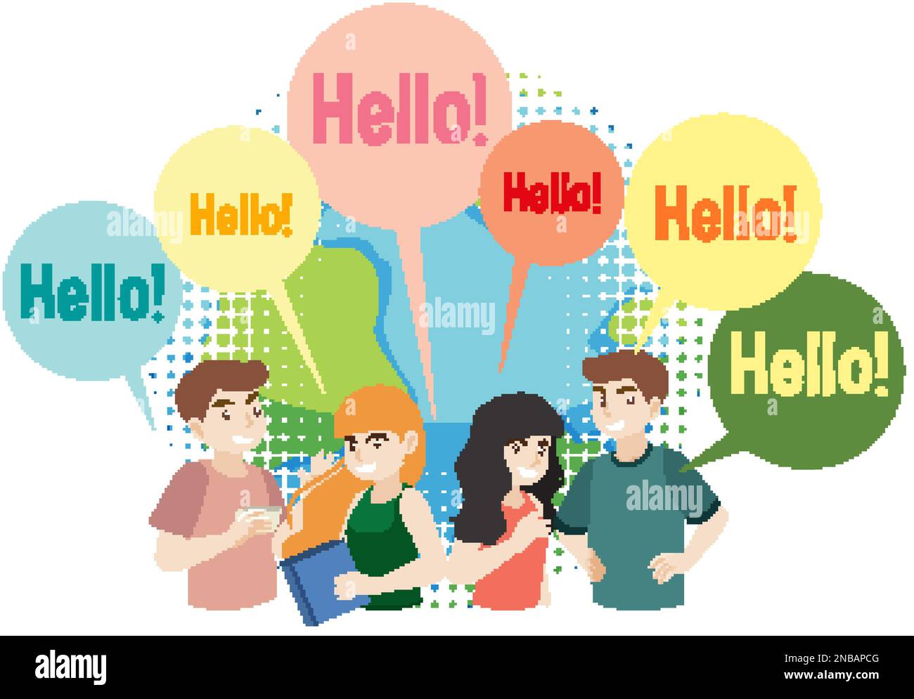 People with bubble speech greeting illustration Stock Vector Image ...